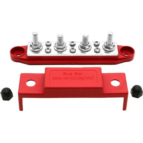 Bus Bar 250a 4 x M8 terminals. 8 screw terminals. Red.