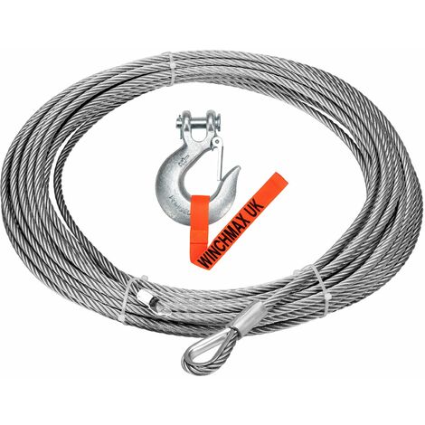 Wire Rope 26m x 12mm, Screw Fix. 1/2 inch Clevis Hook. For winches up ...