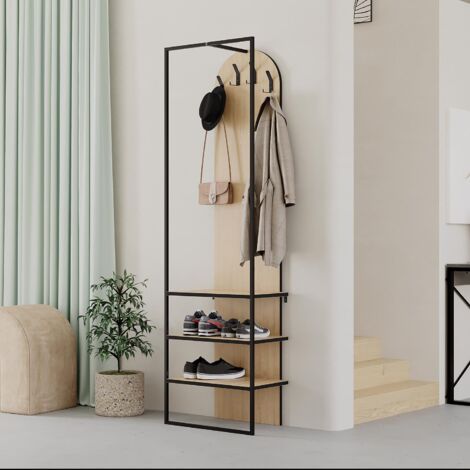 FWStyle Hallway Furniture Shoe Storage Unit Coat Rack Natural Oak Tall Slim