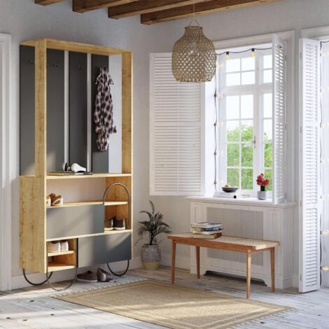 FWStyle Modern Hallway Storage Unit Coat Stand Natural Oak & Anthracite ...