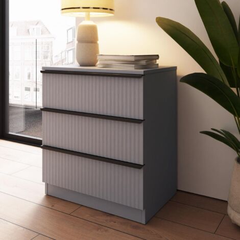 FWStyle 3 Drawer Dark Grey Chest Of Drawers Scallop Ripple Effect