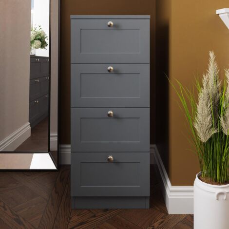 FWStyle 4 Drawer Tall Chest Of Drawers Panelled Dark Grey