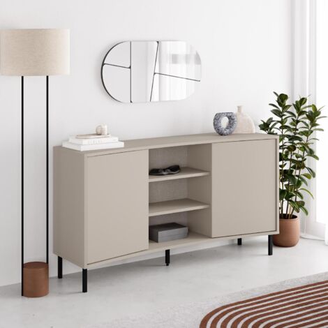 2 Door Curved Sideboard - Sandstone Finish - Modern Handleless Storage ...