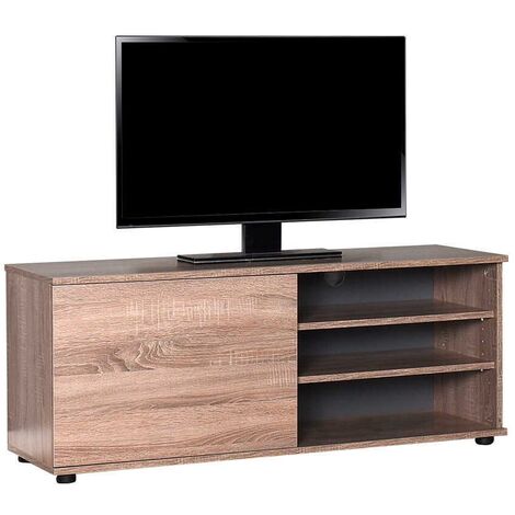 120cm Wide TV Unit with Open Shelves and Cupboard in Latte Oak