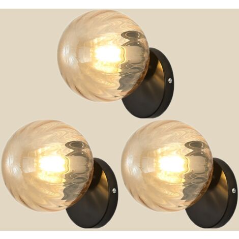 Set of 3 Modern Wall Lamp Glass Globe Wall Light Shade Decorative ...