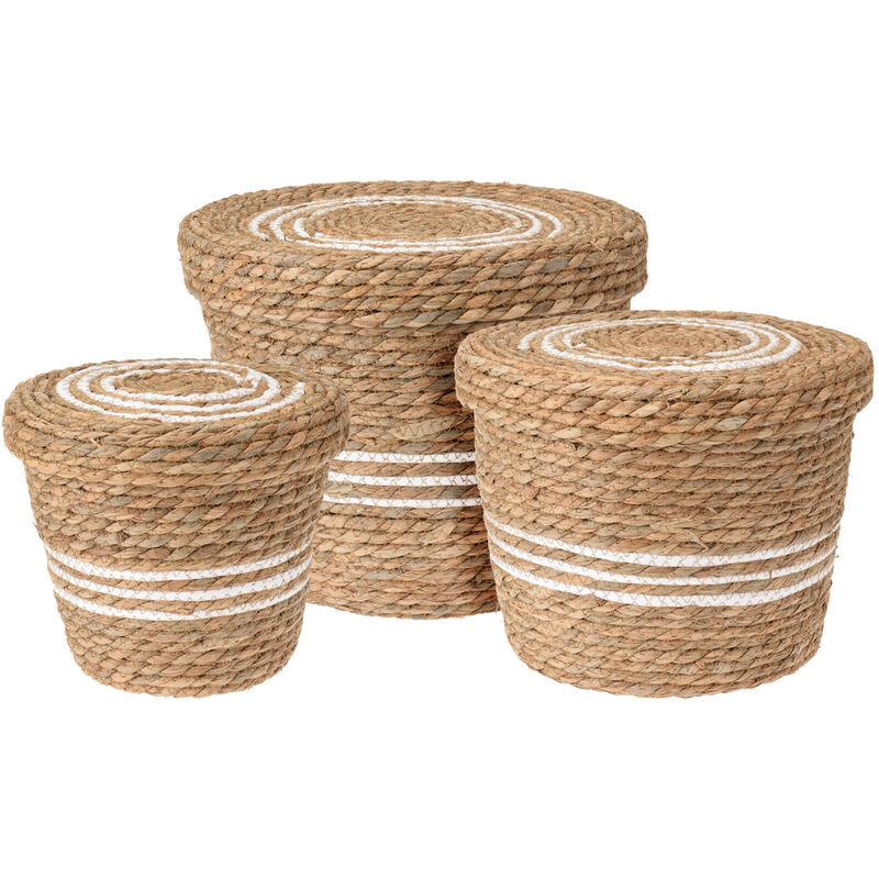 Set de 3 paniers de rangement en jonc de mer - 37 / 32 / 26 cm - Set de ...