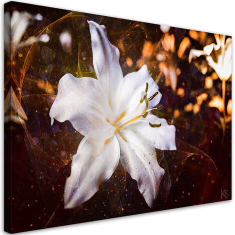 Quadro su tela, Lily bianco su uno sfondo marrone - 60x40