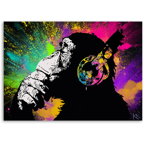 Quadro deco panel, Monkey colorata di Banksy - 90x60
