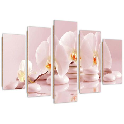 Quadro deco panel 5 parti, Orchidea su pietre - 100x70