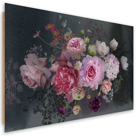 Quadro deco panel, Bouquet di fiori vintage - 120x80