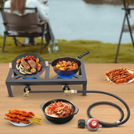 Double brûleur à gaz propane Camping BBQ Cooker Cooking With Regulator Hose