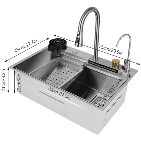 Évier de cuisine monocoque Évier de bar en cascade Évier en acier ...