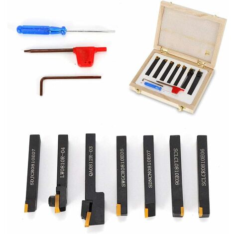 Outils de Tournage 7Pcs Ensemble d'outils de Coupe de Tour à Pointe de carbure indexable 8mm ...