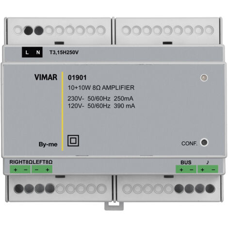 VIMAR - 01901 Stereo-Verstärker, 2 Ausgänge, 8 Ohm, 10+10 W