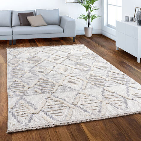 Paco Home Teppich Wohnzimmer Kurzflor Skandinavisches Rautenmuster 3D ...