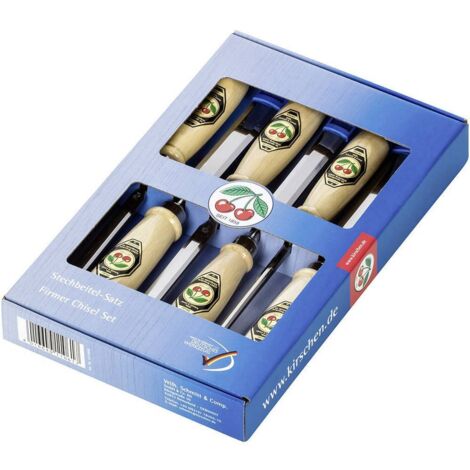 Jeu de gouges à bois 6, 10, 12, 16, 20, 26 mm en hêtre blanc, forme Ulmer, 6 pièces.