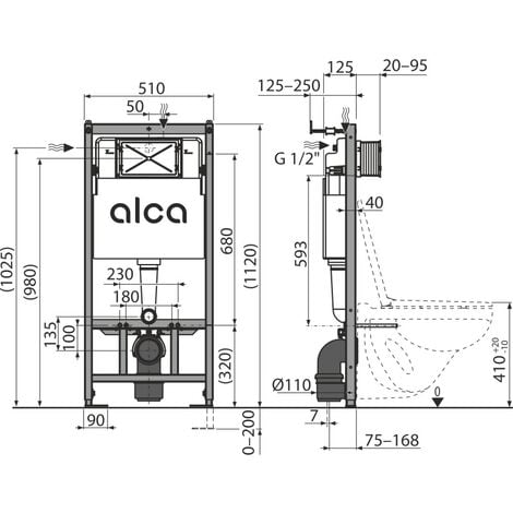 Alca Support Frame for Wall-Hung Toilets + Cistern (AM101/1120)