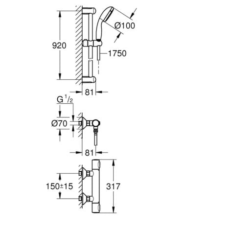 Grohe Grohtherm 500 Shower Set with Thermostatic Shower Mixer 1/2 ...