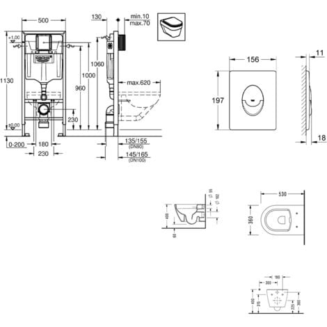 Grohe Toilet Pack Rapid SL Frame + Serel SP26 Rimless Toilet + Soft ...