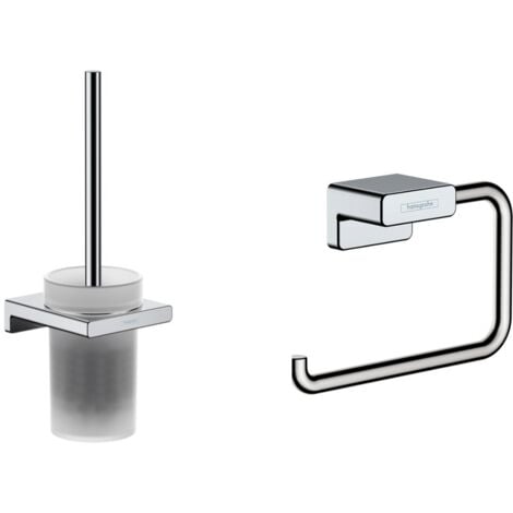 Hansgrohe Wall-Mounted Toilet Brush + Toilet Roll Holder Set, Chrome (41771000-Addstoris)