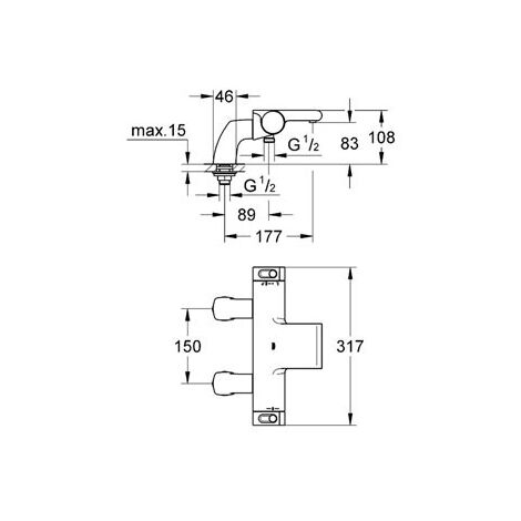 Grohe Grohtherm 2000 Thermostatic bath/shower mixer 1/2' (34176001)