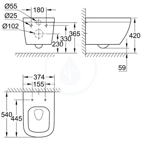 Grohe Euro Ceramic Wall mounted toilet bowl, alpine white (39328000)