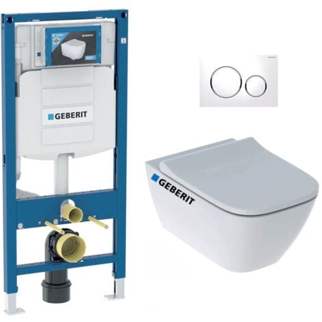 Geberit Duofix Toilet Frame + Square Rimfree Wall-Hung Bowl + Sigma20 ...