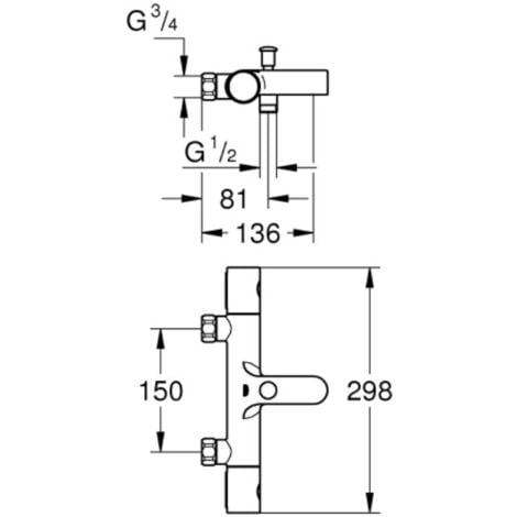 Grohe Bath/shower set Grohtherm 800 thermostatic mixer + 1 jet shower ...
