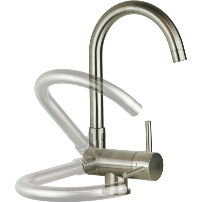 Mitigeur évier avec bec inclinable couleur acier brossé Paffoni Stick ...