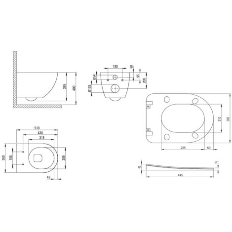 Kit sanitaire complet WC suspendu de couleur blanc brillant 51 x 36 cm ...
