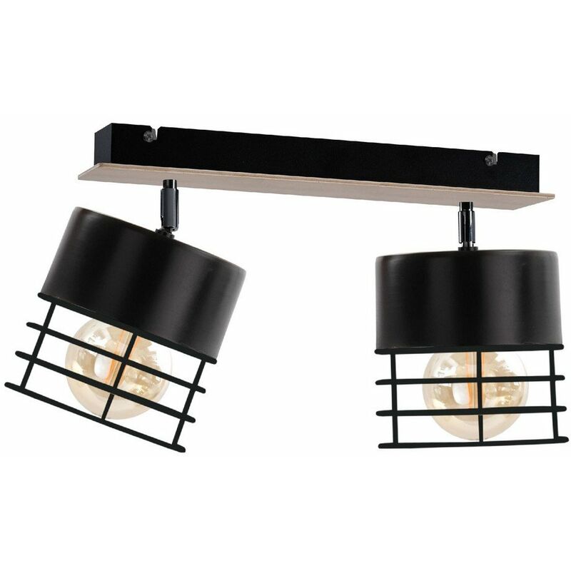 Keter Lighting - 796 Casa Twin Foco de Techo Negro, Madera, 50cm, 2x E27