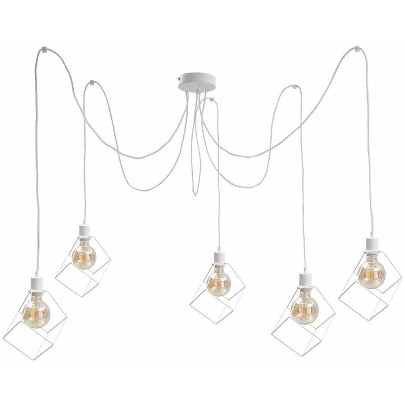 Keter Lighting - 535 Ruben Cluster Lámpara Colgante de Techo Blanco, 5x E27