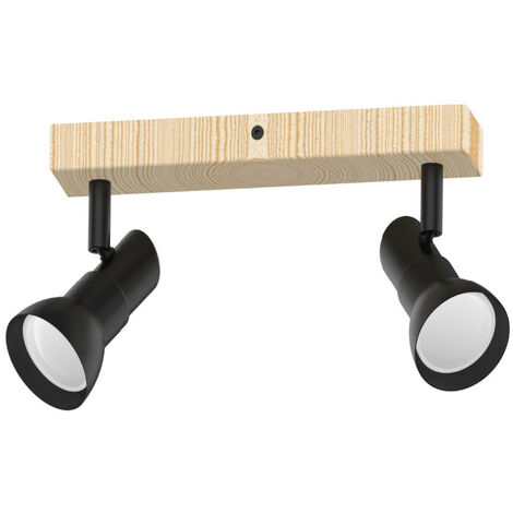 Zumaline TRIEST Foco de techo Twin, Negro Mate, Madera, 2x GU10