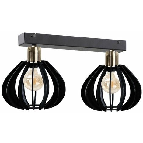 Keter Lighting - 615 Gemma Twin Foco de Techo Negro, Dorado, 50cm, 2x E27