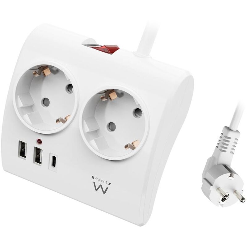 Ewent Multi-Plug de Desktop mit 2 Schuko-Steckdosen und 2 USB-A und 1 ...