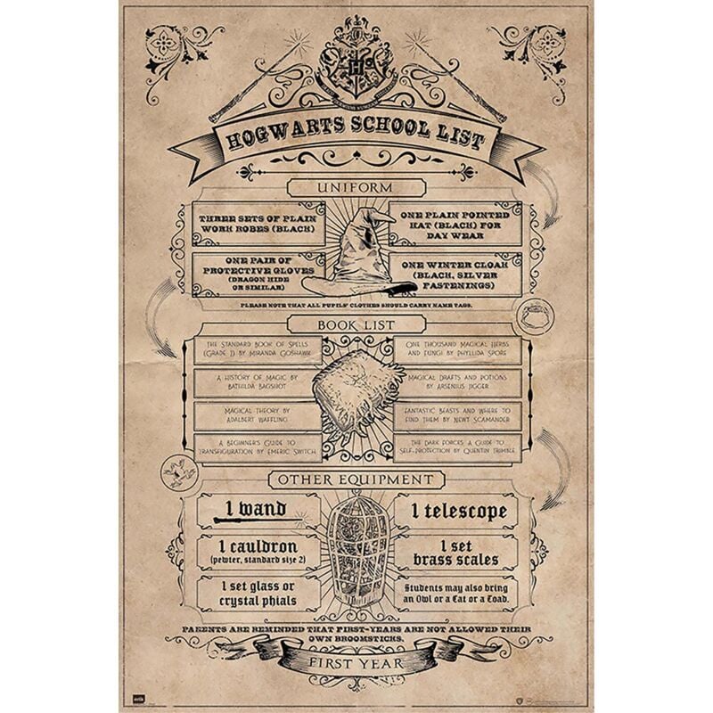 Poster harry potter hogwarts schule liste