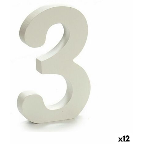 Nummer 3 Holz weiß (1,8 x 21 x 17 cm) (12 Stück)