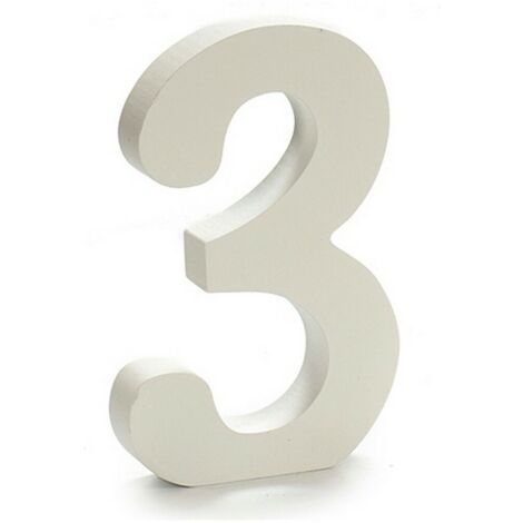 Nummer 3 Holz weiß (1,8 x 21 x 17 cm) (12 Stück)