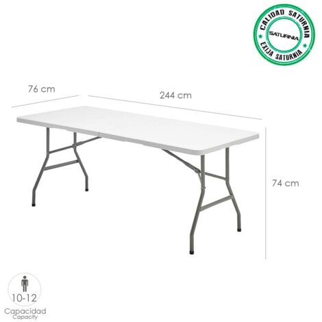 Mesa Plegable Rectangular HDPE 244x76x74 cm. Color Blanco