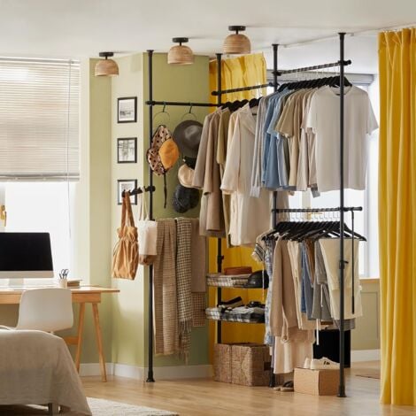 SoBuy KLS04-SCH Teleskopstange Kleiderständer mit 5 Kleiderstangen und 2 Körben Teleskop ...