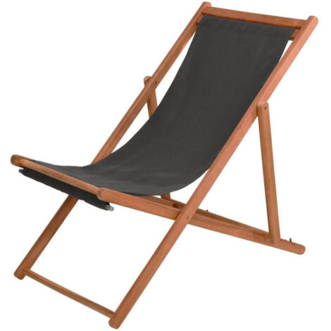 Chaise longue pliante chilienne acacia et tissu noir 97x56x85cm