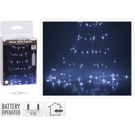 Guirlande Lumineuse Argentée 80 Micro Led Blanches à Piles
