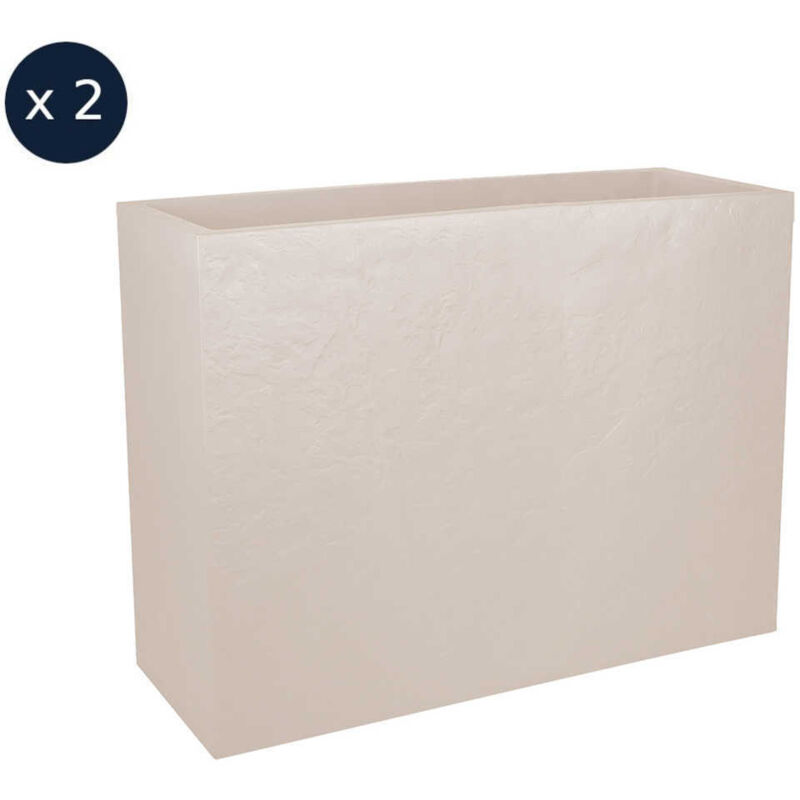 2 Jardinières rectangulaire Volcania effet pierre 63 L - Beige calcaire ...