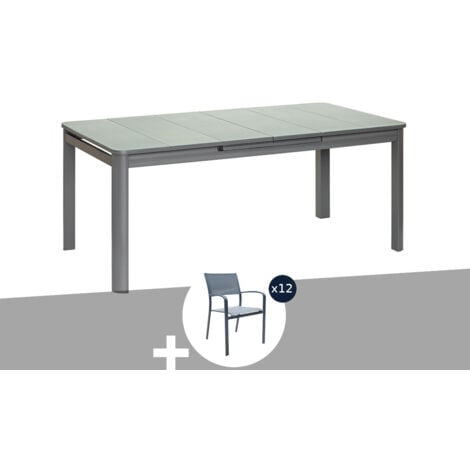 Ensemble Table rectangulaire extensible et chaises de jardin en aluminium gris Milos Anthracite ...