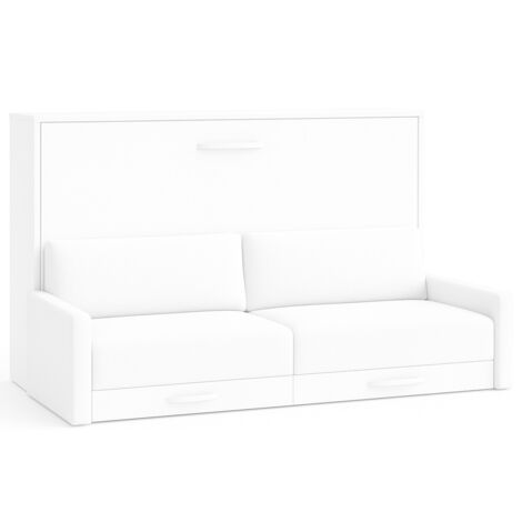 Lit escamotable horizontal avec canapé Vetal 120x200-Canapé Blanc ...