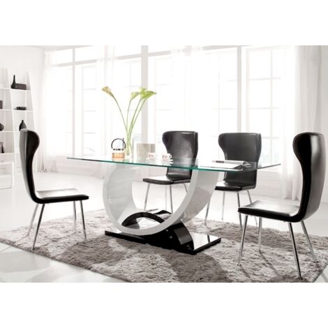 Table en Verre Pieds laqués Noir et Blanc Karole