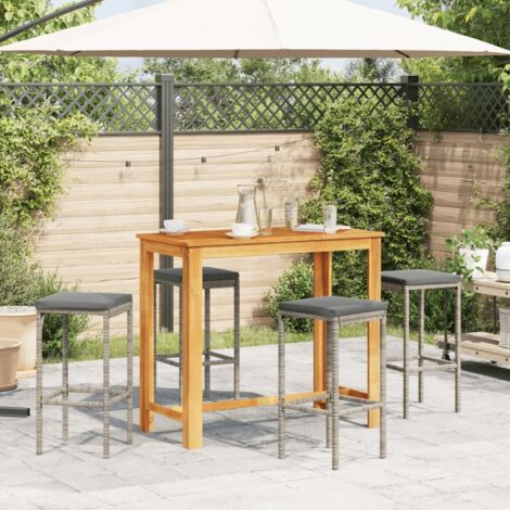 Table haute de jardin et tabourets en bois d'acacia gris pour balcon ...