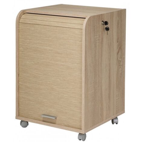 Caisson à rideau sur roulettes 2 tiroirs bois clair Orga 70cm