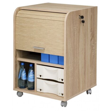 Caisson à rideau sur roulettes 2 tiroirs bois clair Orga 70cm