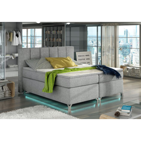 Lit boxspring 140x200 tissu gris clair Balfor
